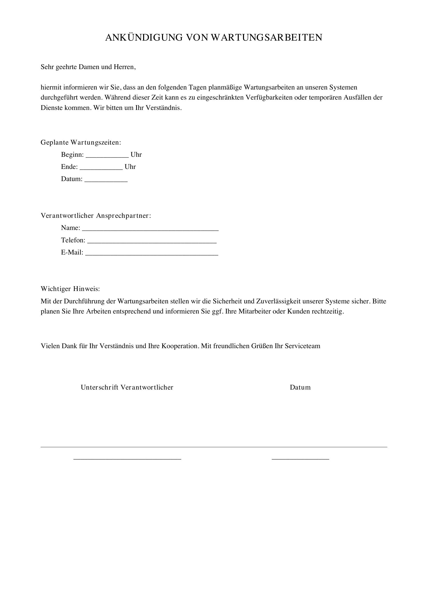 Anzeige Ankundigung Wirtsch