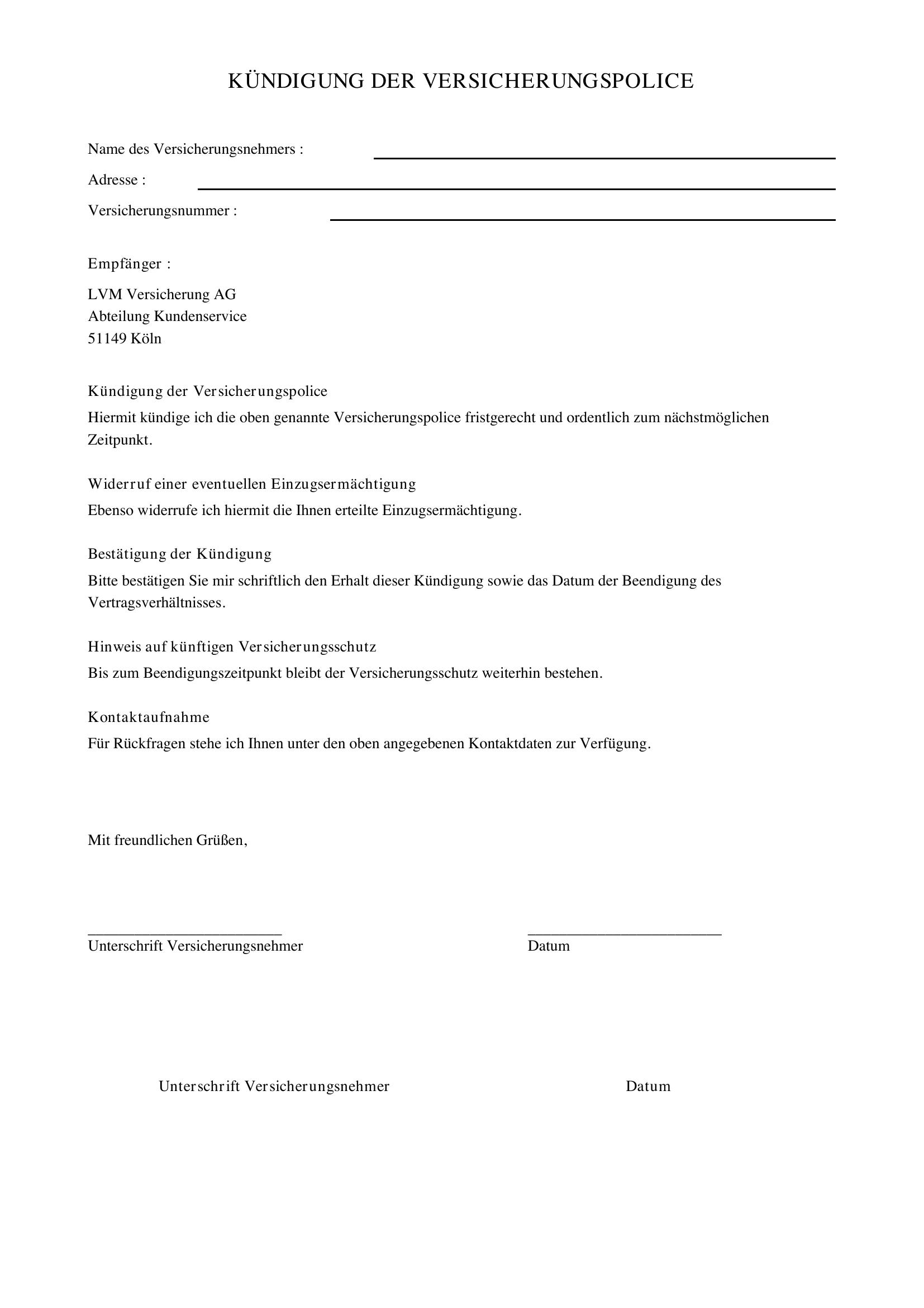 Lvm Kundigung Vorlage